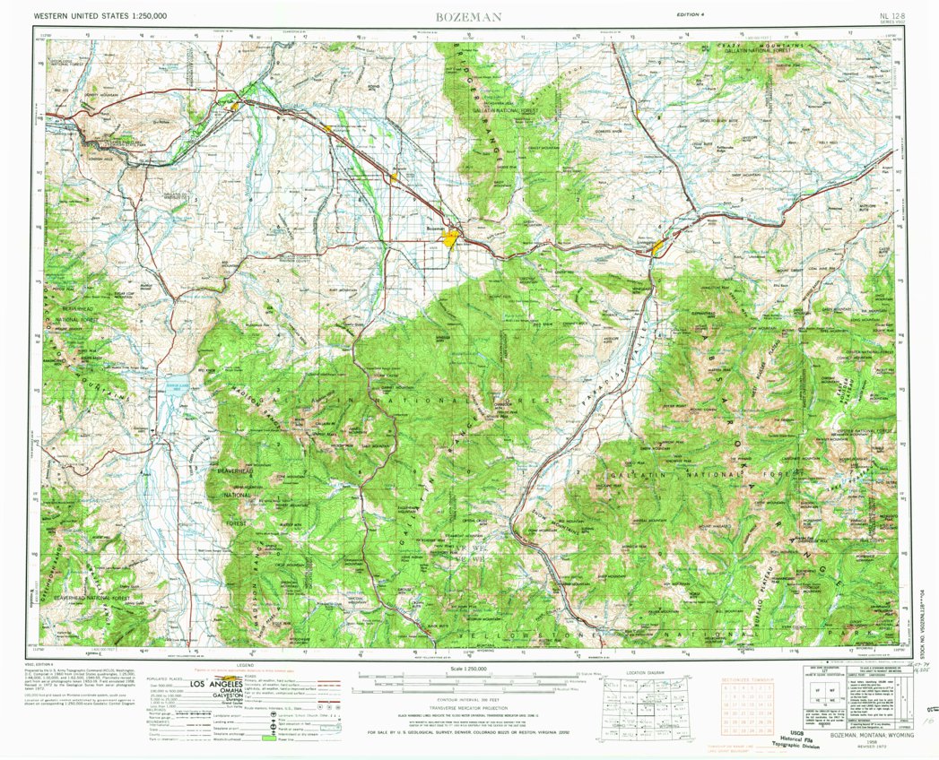 Bozeman, MT-WY (1958, 250000-Scale) Map by United States Geological ...