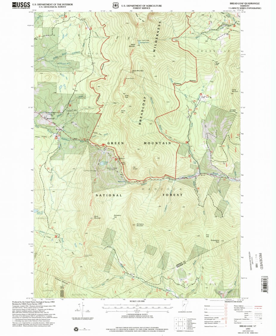 Bread Loaf, VT (1997, 24000-Scale) Map by United States Geological ...