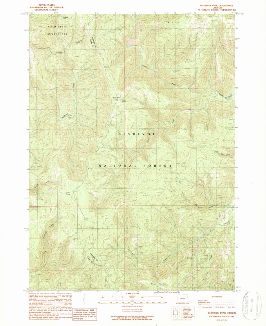 Buckskin Peak, OR (1989, 24000-Scale) Map by United States Geological ...