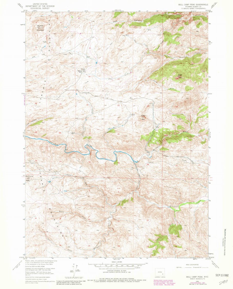 Bull Camp Peak, WY (1955, 24000-Scale) Map by United States Geological ...