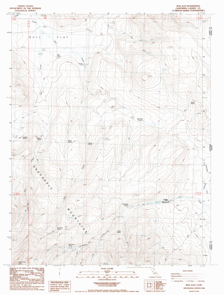 Bull Flat, CA (1988, 24000-Scale) Map by United States Geological ...