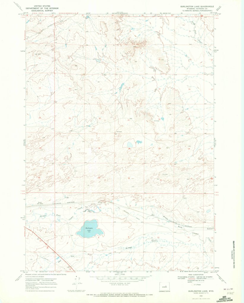Burlington Lake, WY (1968, 24000-Scale) Map by United States Geological ...