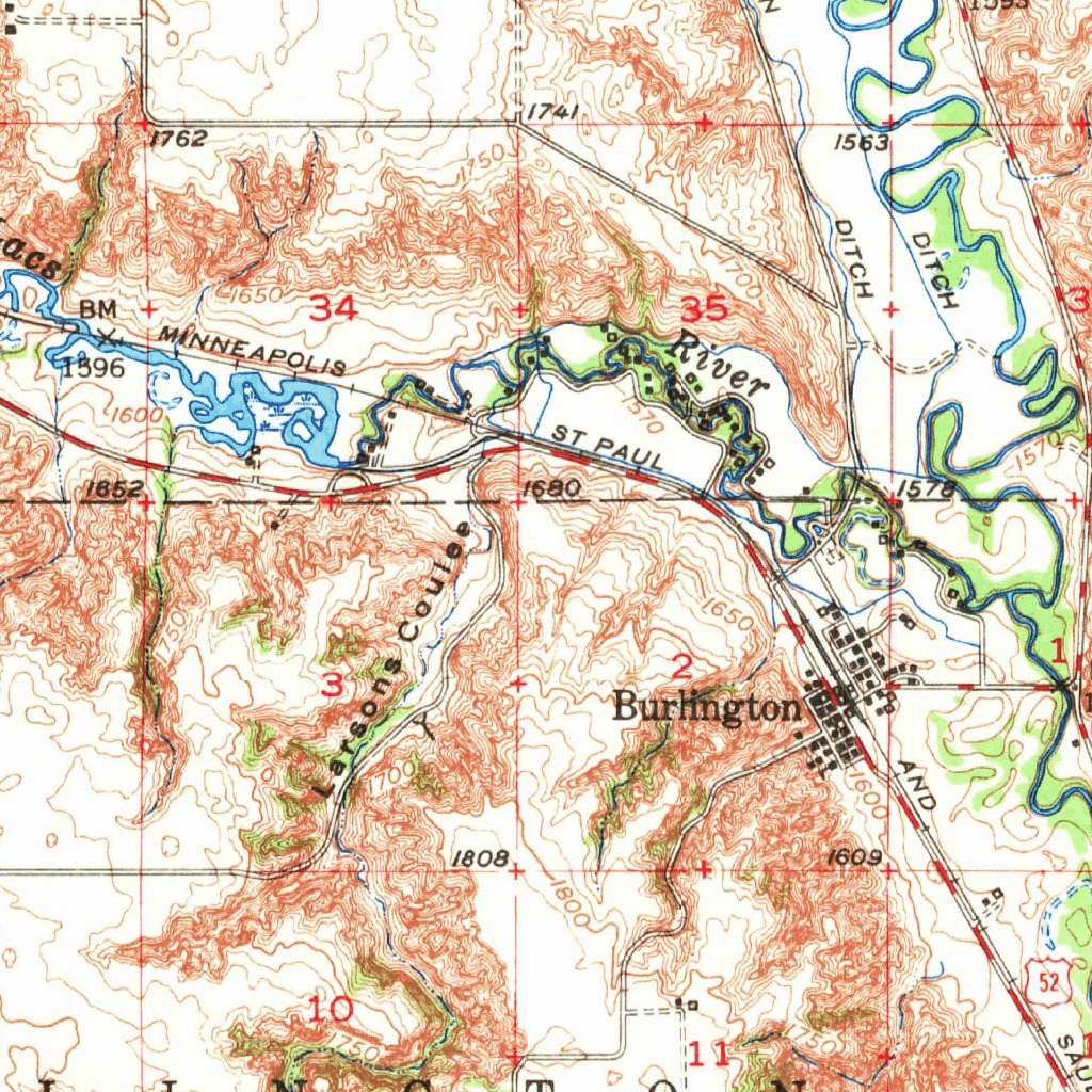 Burlington, ND (1948, 62500-Scale) Map by United States Geological ...
