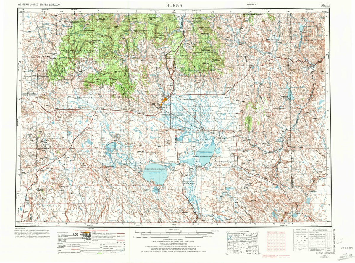 Burns, OR (1955, 250000-Scale) Map by United States Geological Survey ...