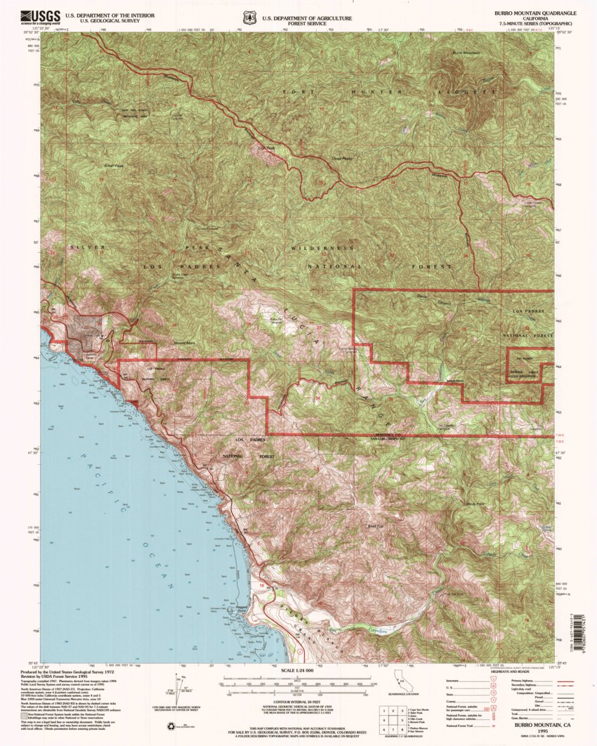 Burro Mountain, CA (1995, 24000-Scale) Map by United States Geological ...