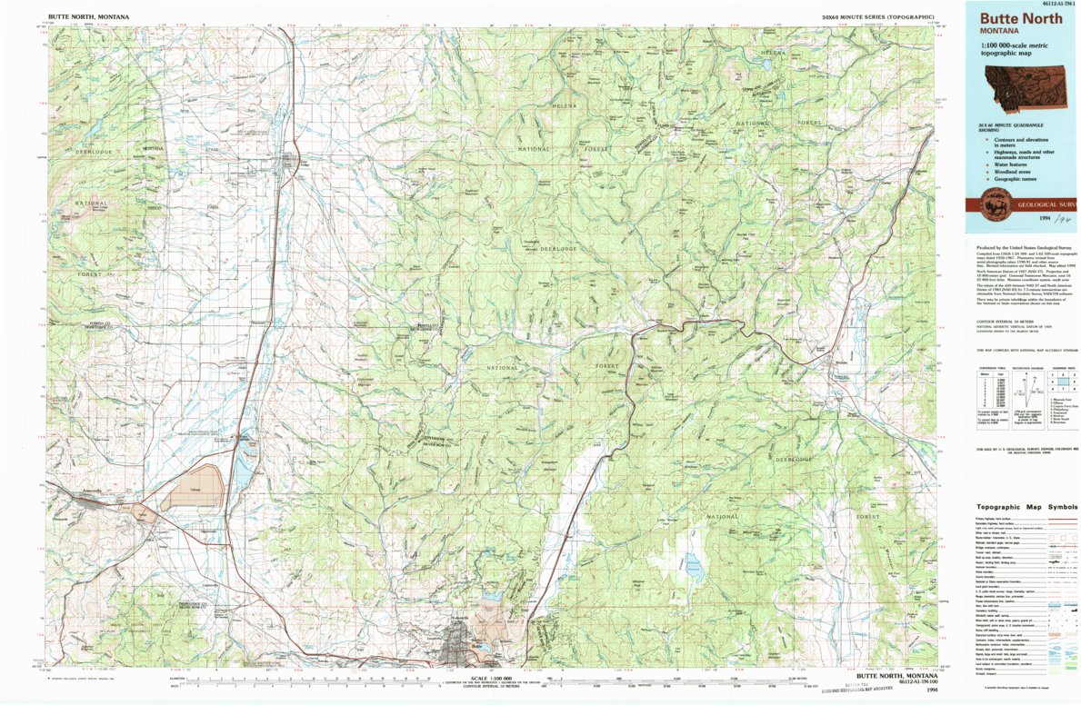 Butte North, MT (1994, 100000-Scale) Map by United States Geological ...