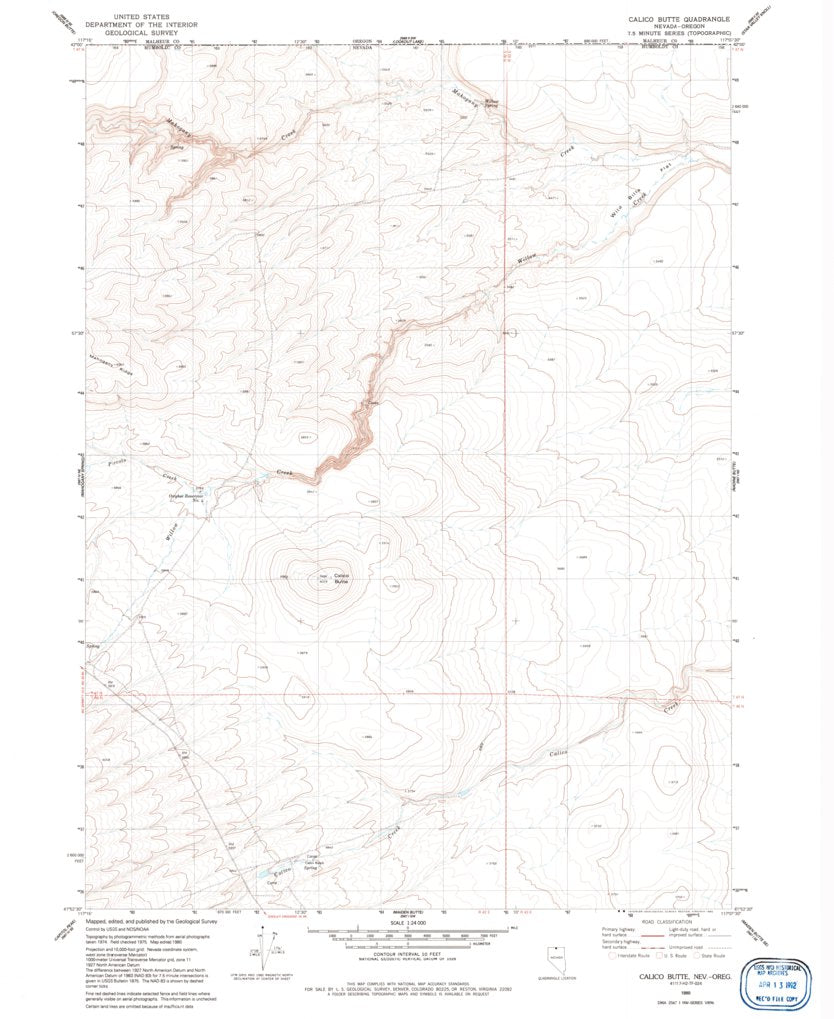 Calico Butte, NV-OR (1980, 24000-Scale) Map by United States Geological ...
