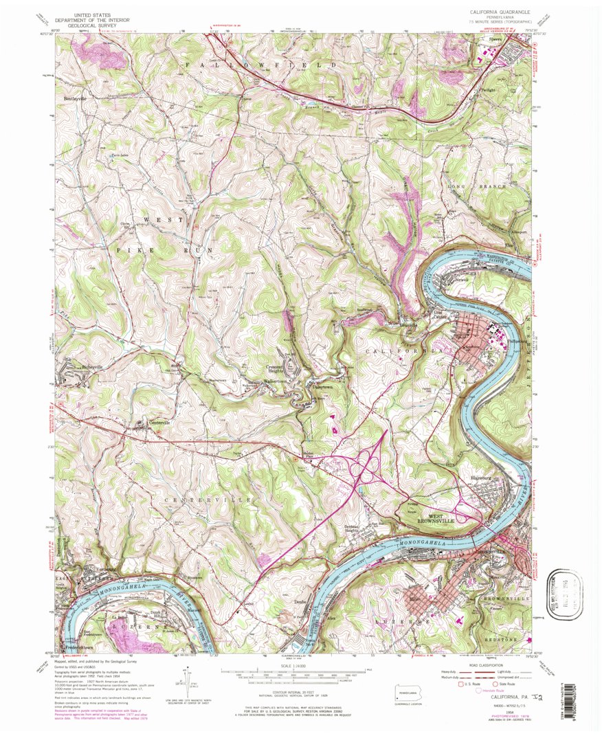 California, PA (1954, 24000-Scale) Map by United States Geological ...
