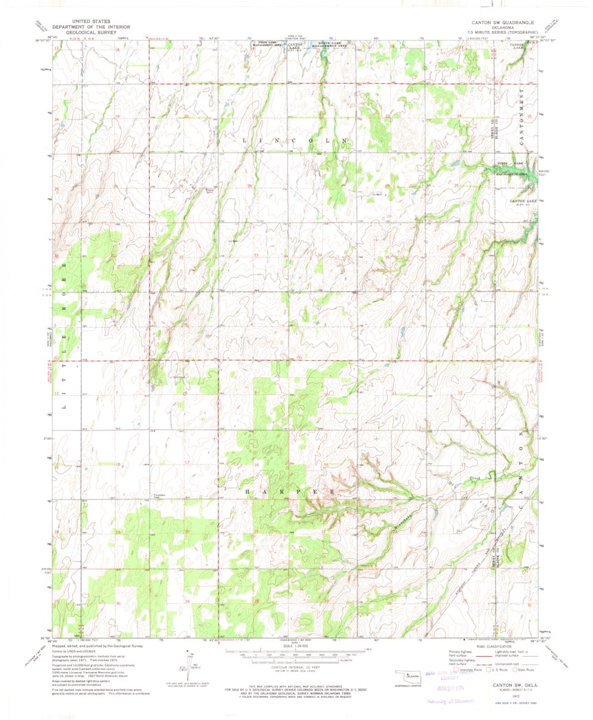 Canton SW, OK (1972, 24000-Scale) Map by United States Geological ...