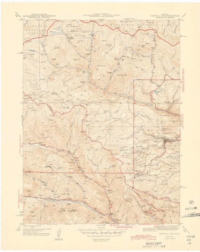 Central City, CO (1944, 31680-Scale) Map by United States Geological ...