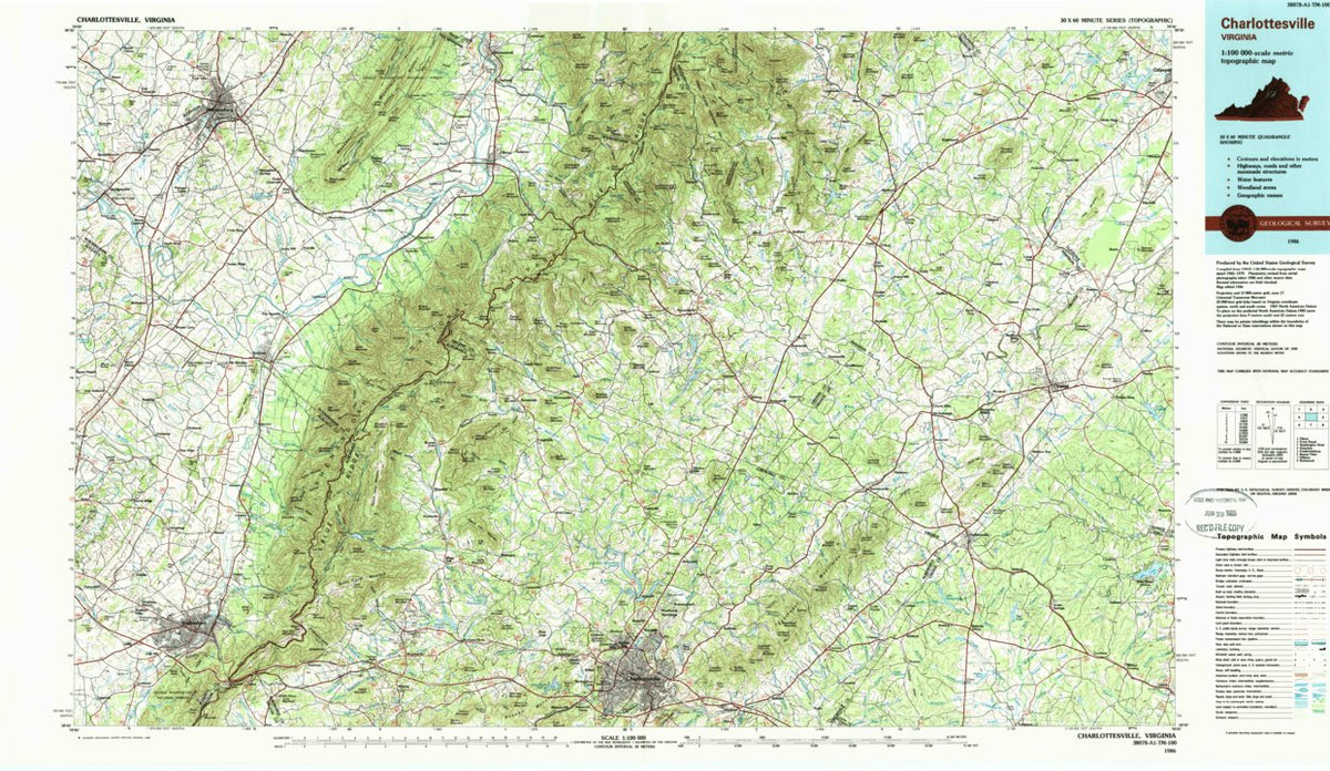 Charlottesville, VA (1986, 100000-Scale) Map by United States ...