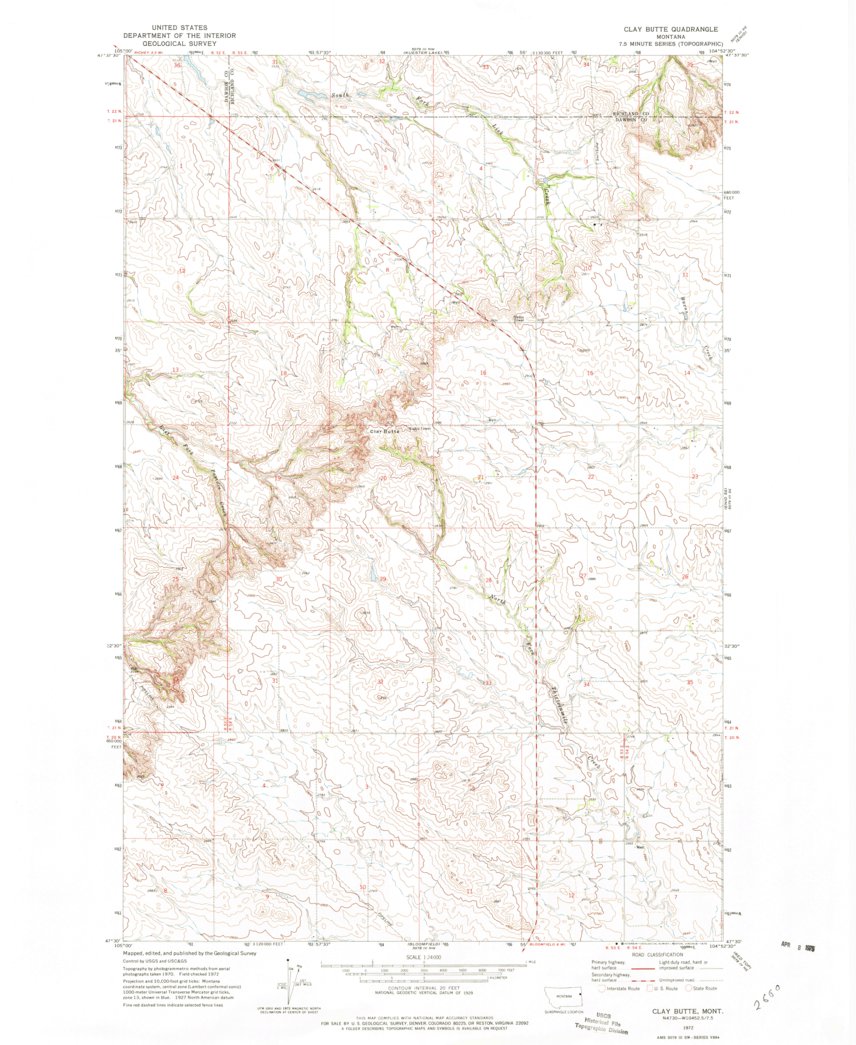 Clay Butte, MT (1972, 24000-Scale) Map by United States Geological ...