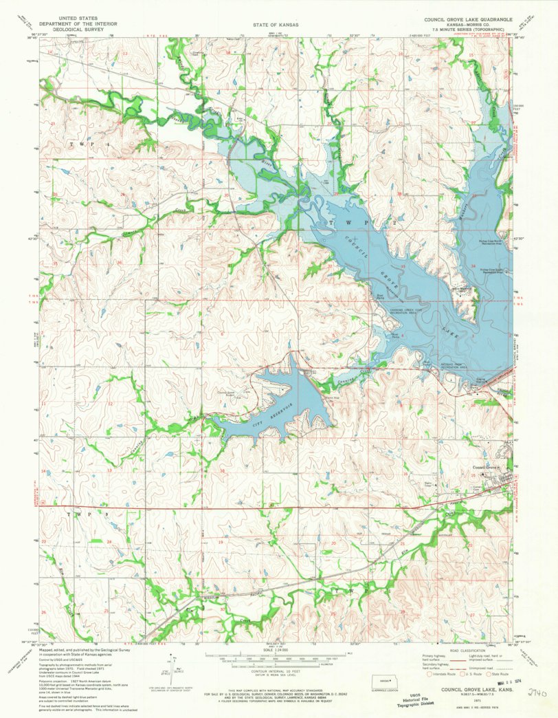 Council Grove Lake, KS (1971, 24000-Scale) Map by United States ...