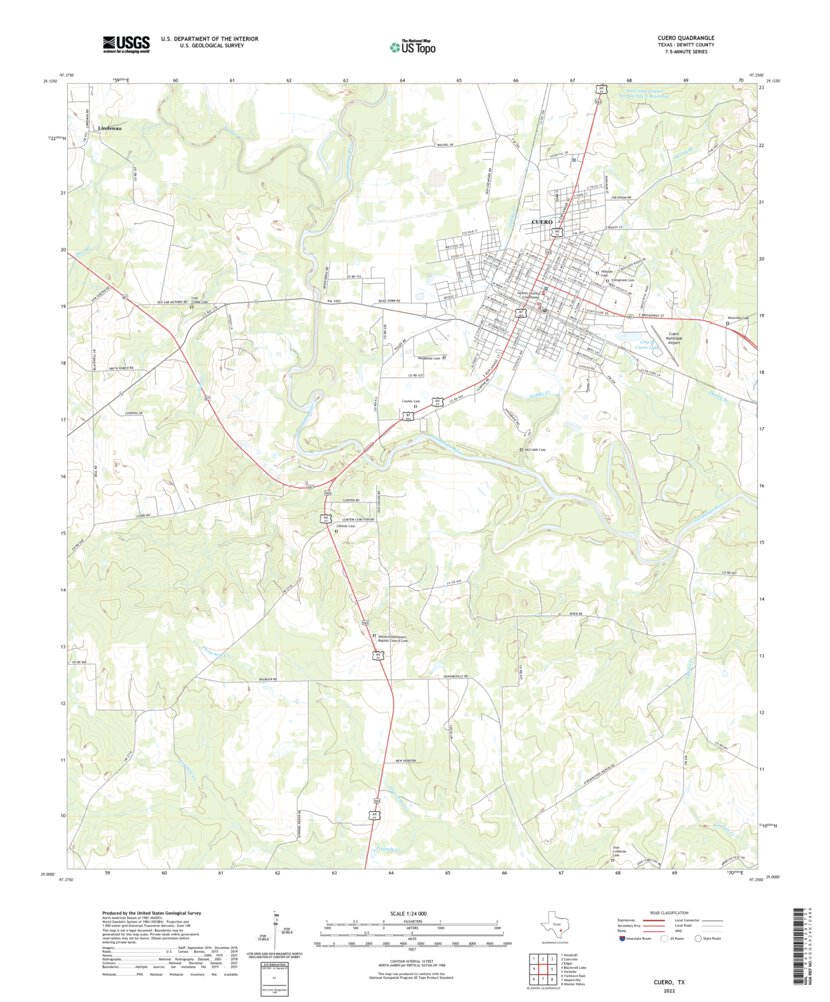 Cuero, TX (2022, 24000-Scale) Map by United States Geological Survey ...