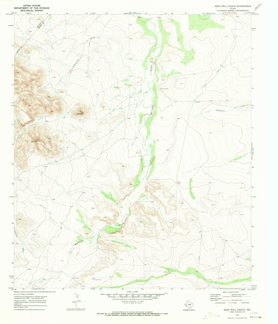 Deep Well Ranch, TX (1970, 24000-Scale) Map by United States Geological ...