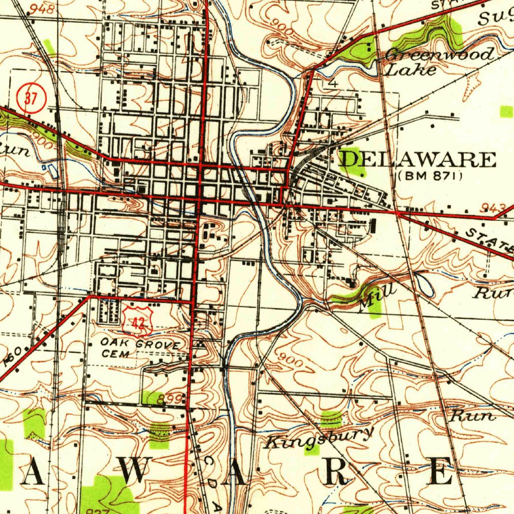 Delaware, OH (1924, 62500-Scale) Map by United States Geological Survey ...