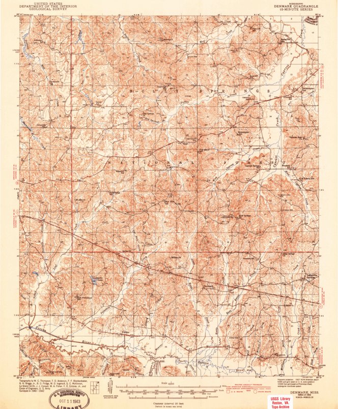 Denmark, MS (1943, 62500-Scale) Map by United States Geological Survey ...