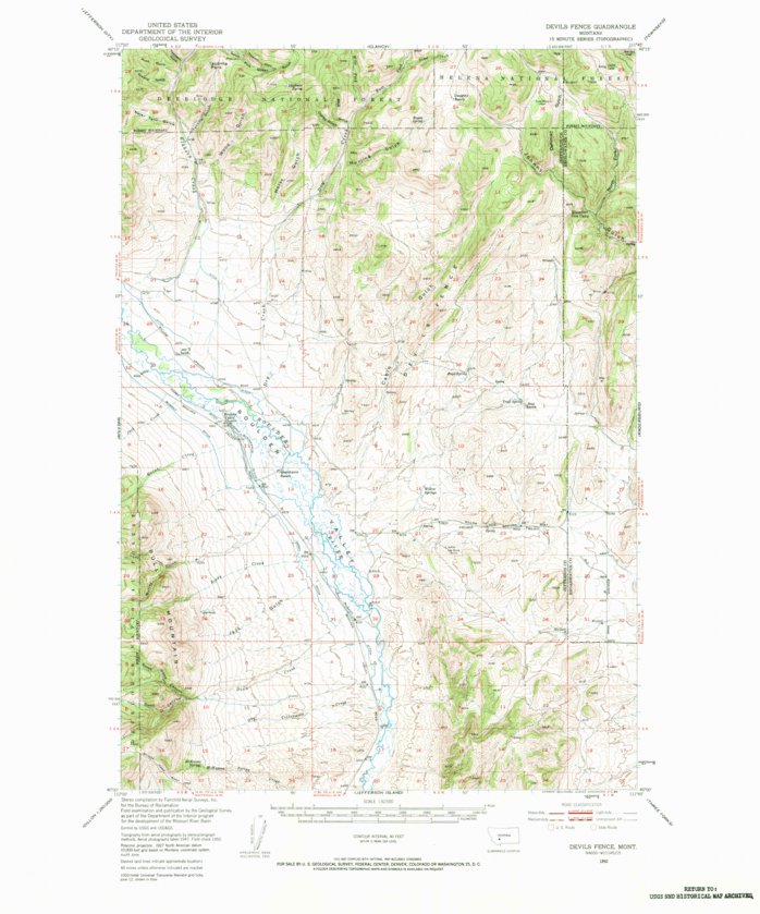 Devils Fence, MT (1950, 62500-Scale) Map by United States Geological ...
