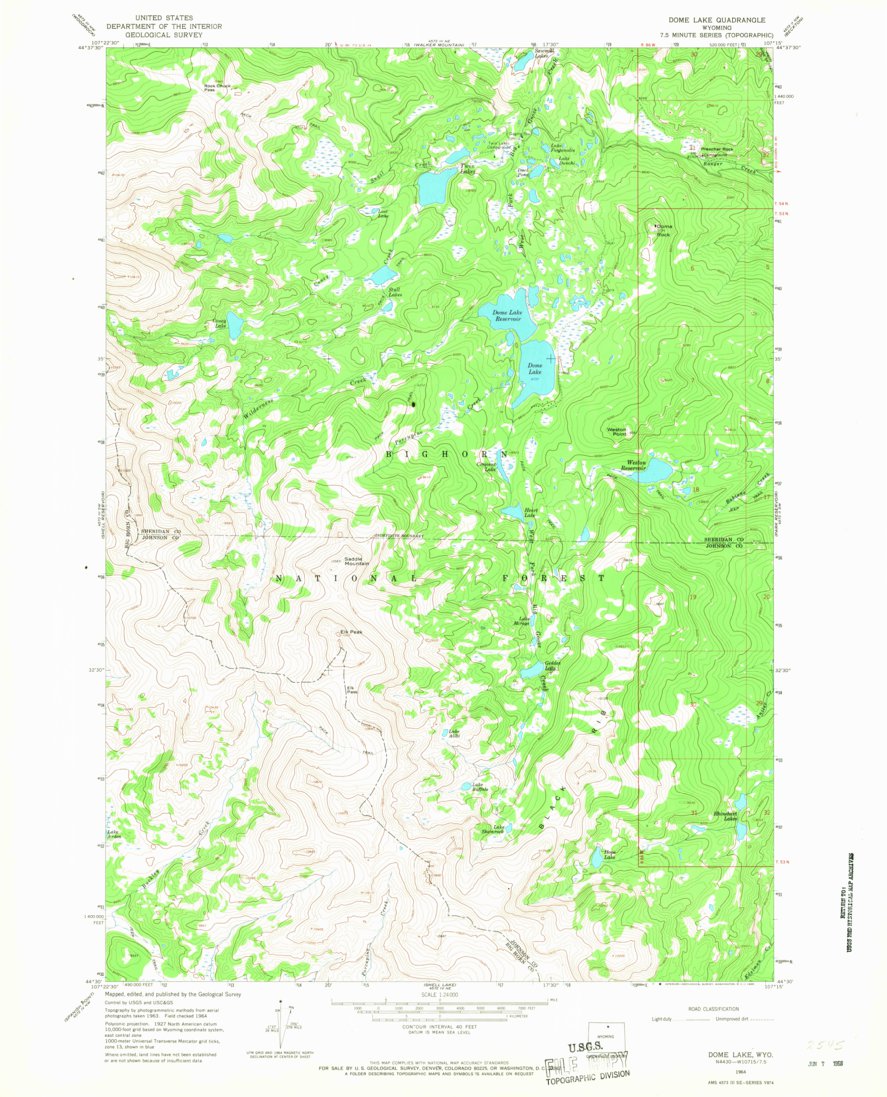 Dome Lake, WY (1964, 24000-Scale) Map by United States Geological ...