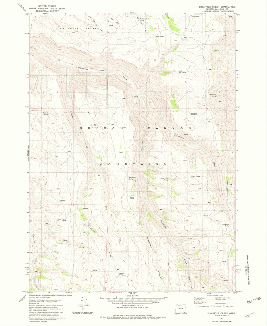 Doolittle Creek, OR (1981, 24000-Scale) Map by United States Geological ...