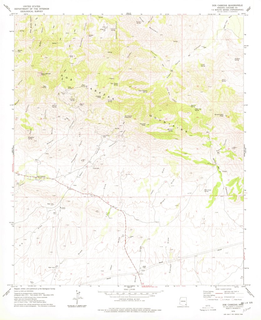 Dos Cabezas, AZ (1978, 24000-Scale) Map by United States Geological ...