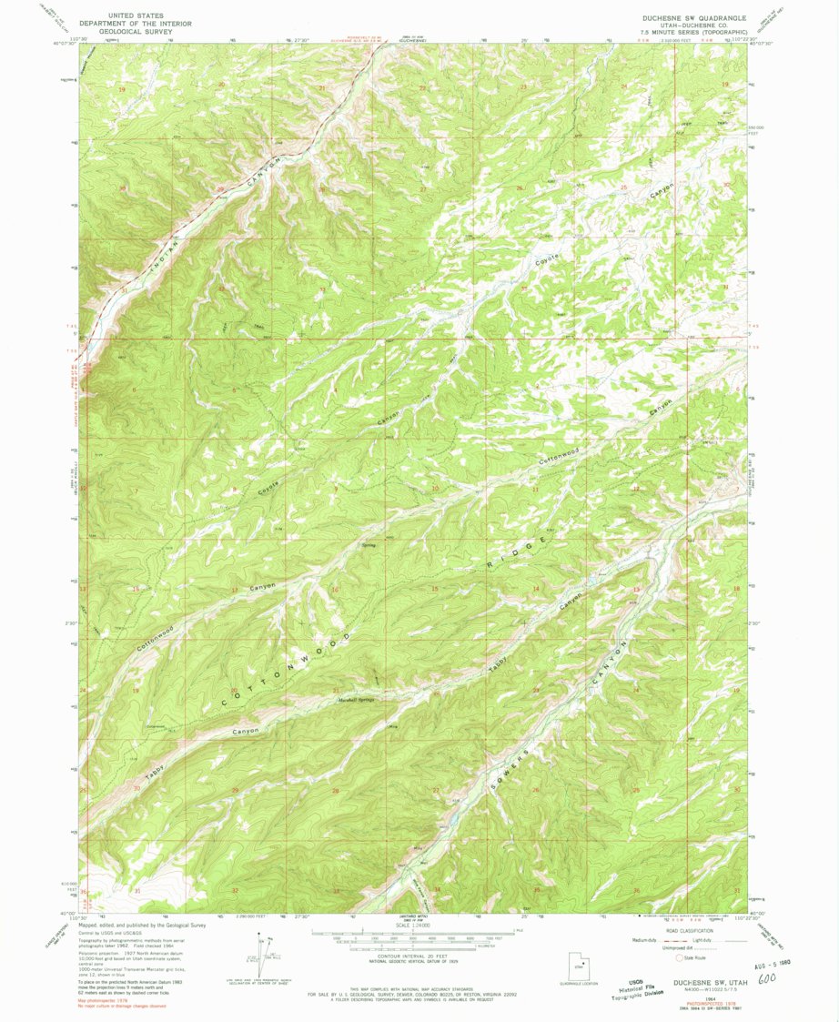 Duchesne SW, UT (1964, 24000-Scale) Map by United States Geological ...