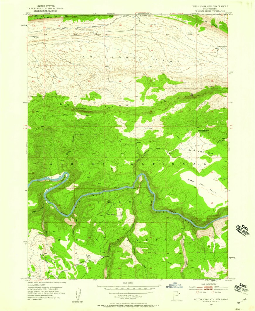 Dutch John, UT-WY (1952, 24000-Scale) Map by United States Geological ...