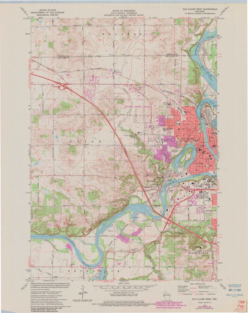 Eau Claire West, WI (1972, 24000-Scale) Map by United States Geological ...