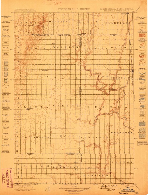 Ellendale, ND-SD (1899, 125000-Scale) Map by United States Geological ...