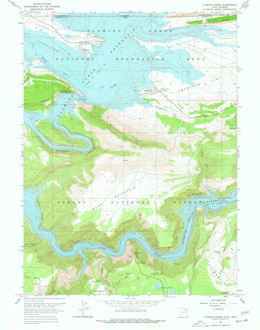 Flaming Gorge, UT-WY (1966, 24000-Scale) Map by United States ...