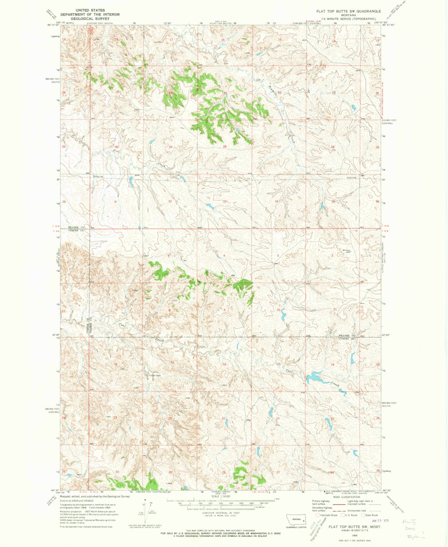 Flat Top Butte SW, MT (1969, 24000-Scale) Map by United States ...