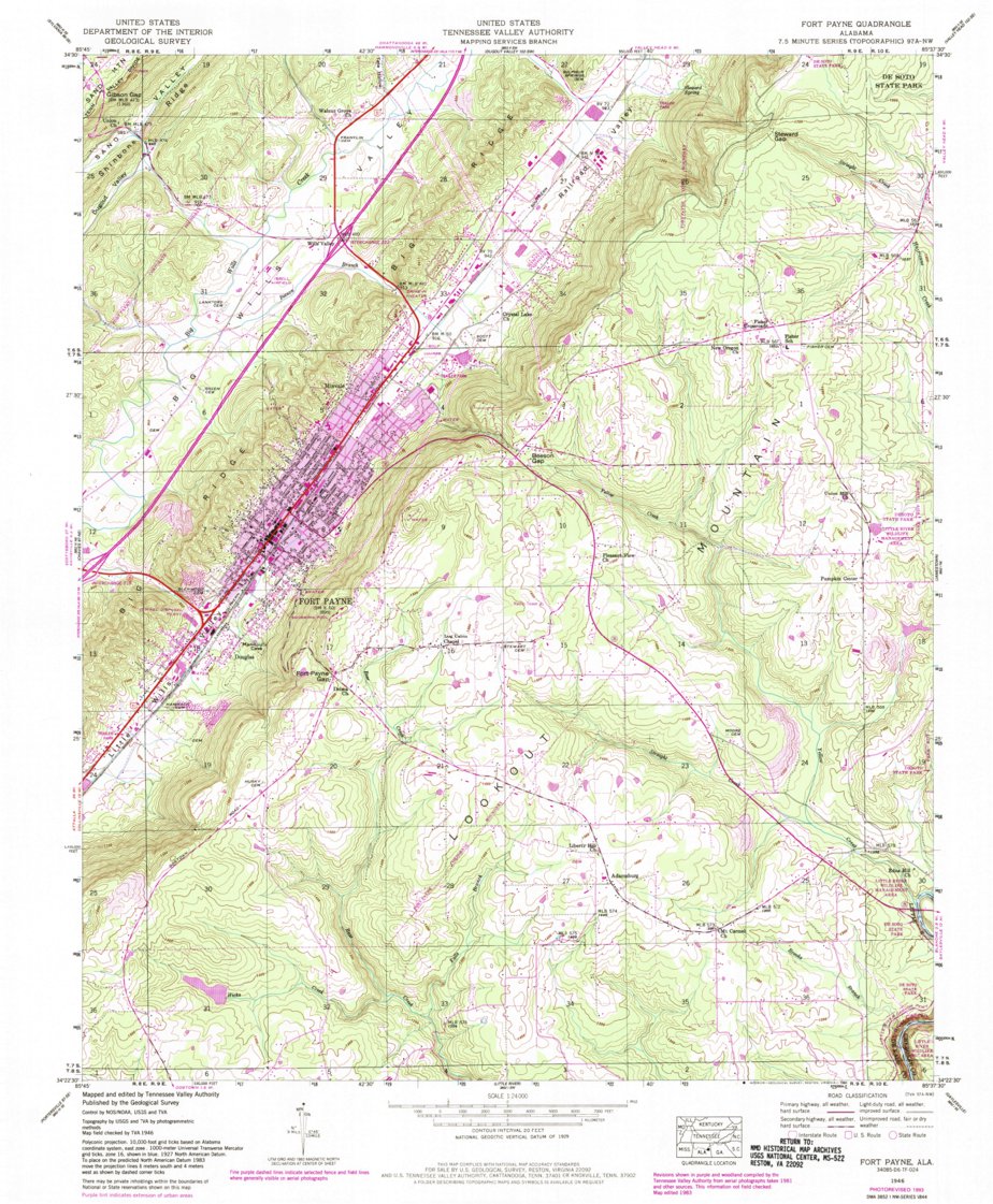Fort Payne, AL (1946, 24000-Scale) Map by United States Geological ...