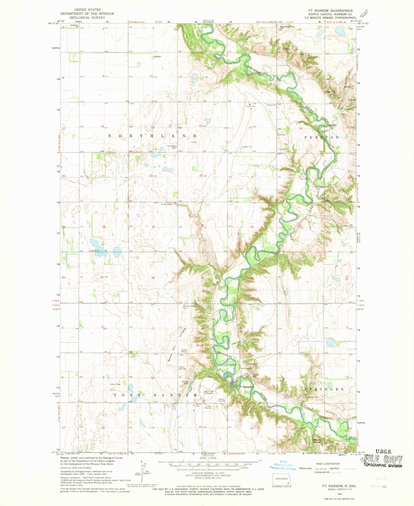 Fort Ransom, ND (1967, 24000-Scale) Map by United States Geological ...