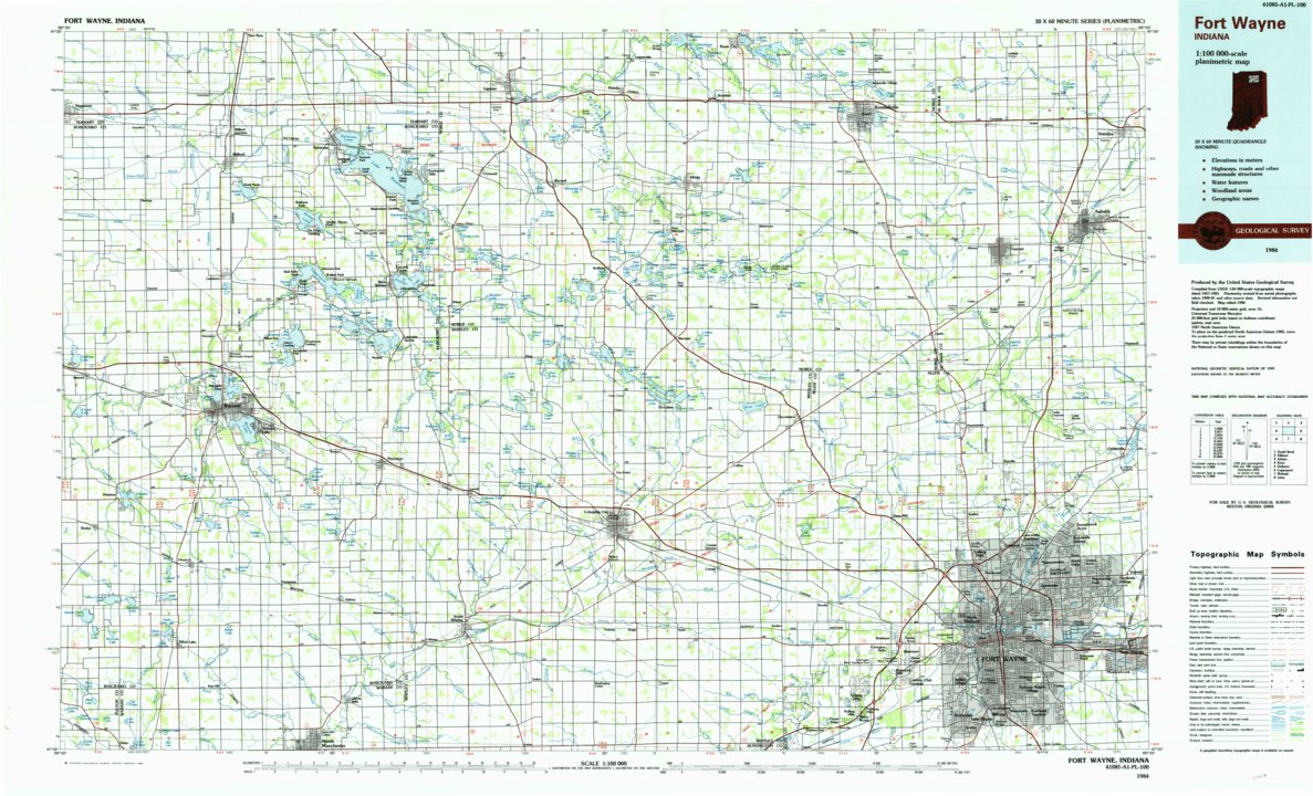 Fort Wayne, IN (1984, 100000-Scale) Map by United States Geological ...