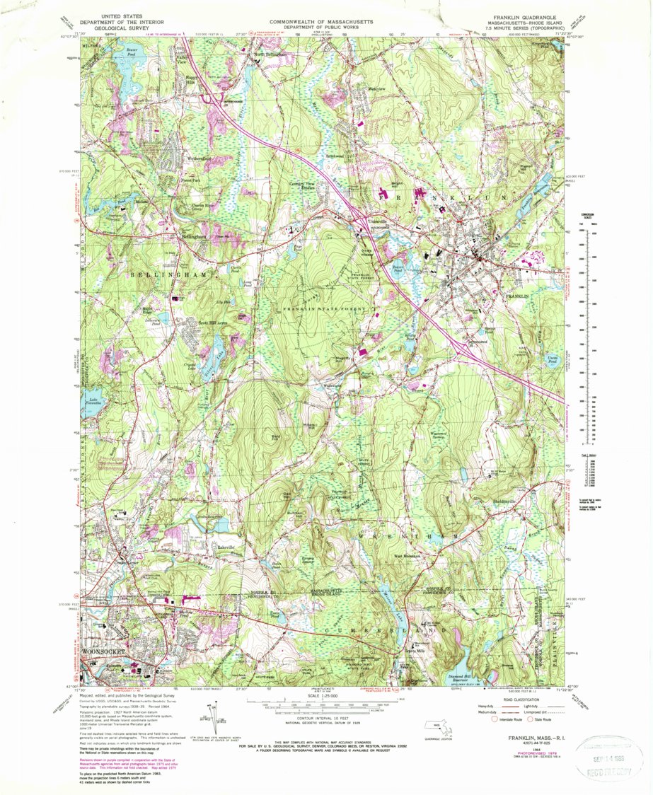 Franklin, MA-RI (1965, 25000-Scale) Map by United States Geological ...