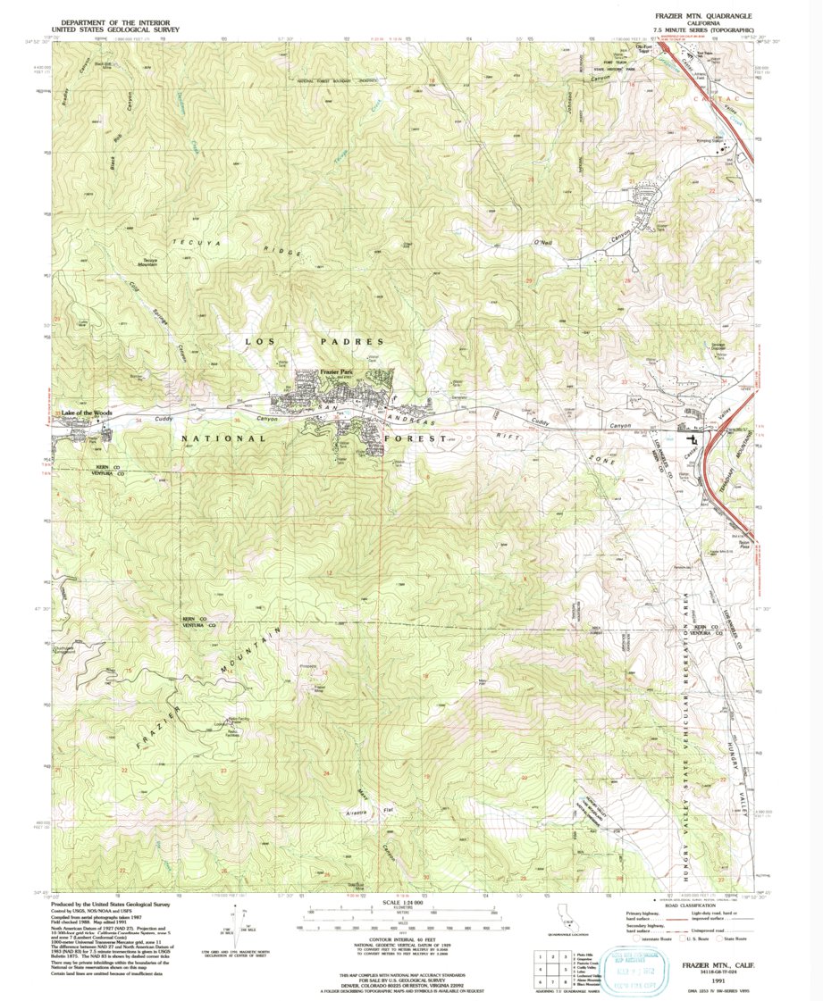 Frazier Mountain, CA (1991, 24000-Scale) Map by United States ...