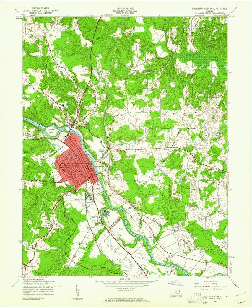Fredericksburg, VA (1943, 24000-Scale) Map by United States Geological ...