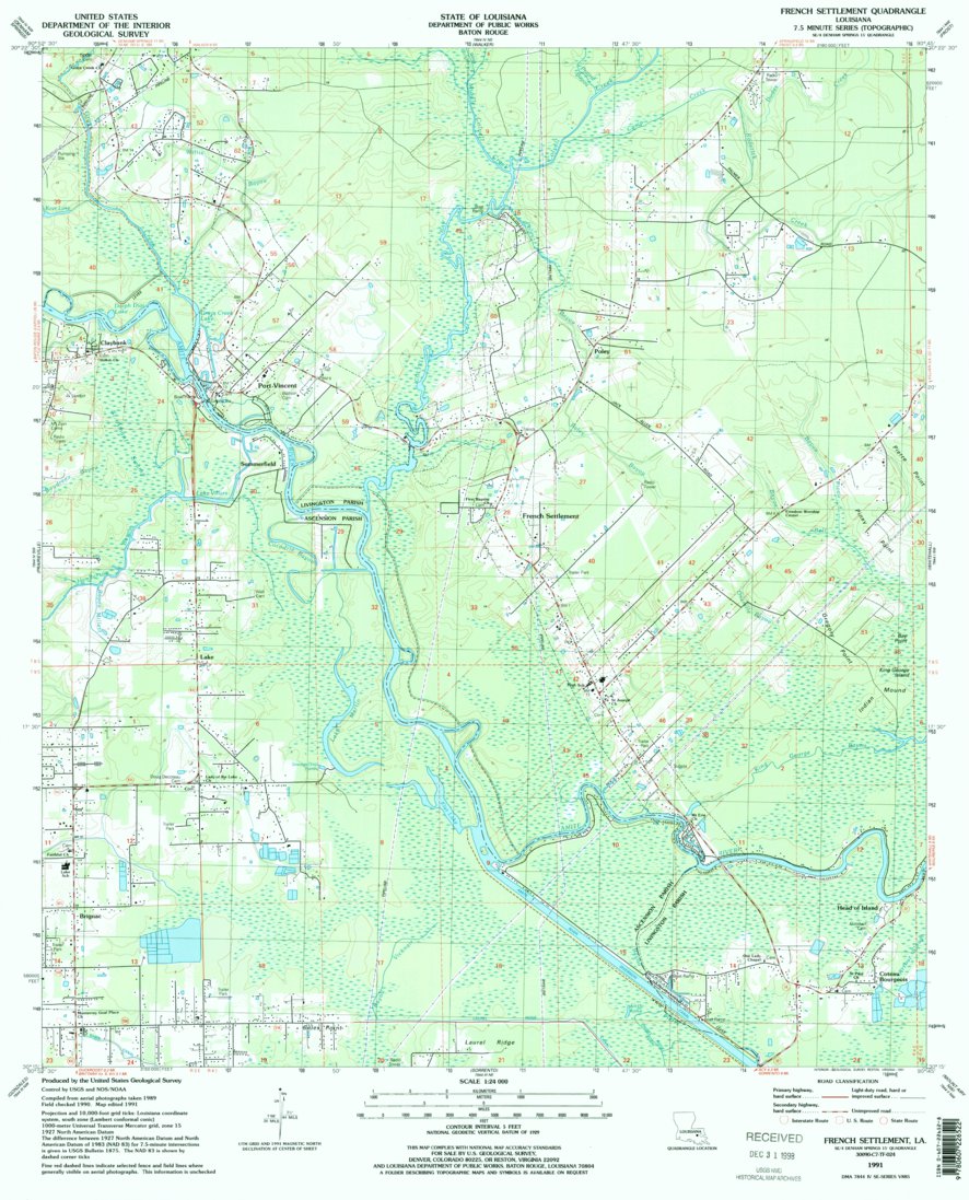 French Settlement, LA (1991, 24000-Scale) Map by United States ...