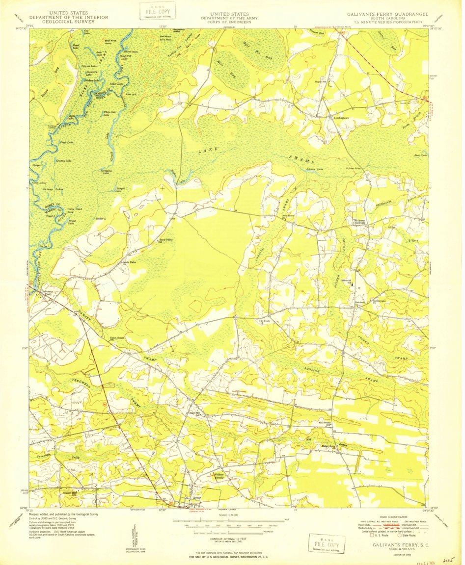 Galivants Ferry, SC (1950, 24000-Scale) Map by United States Geological ...