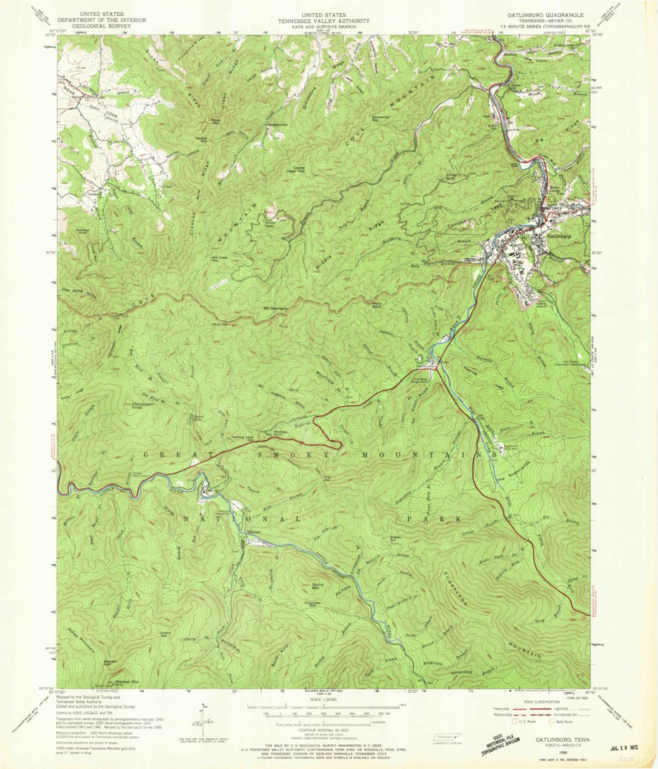 Gatlinburg, TN (1956, 24000-Scale) Map by United States Geological ...