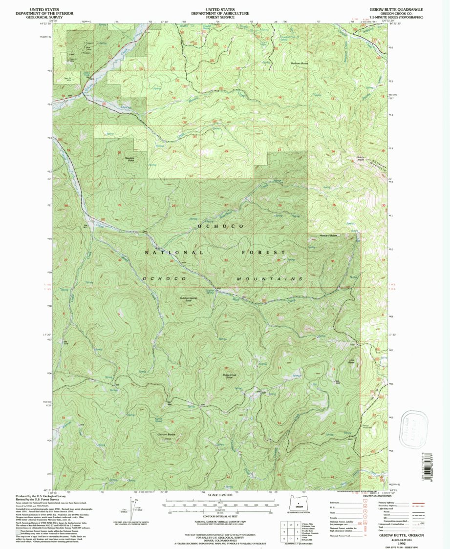 Gerow Butte, OR (1992, 24000-Scale) Map by United States Geological ...