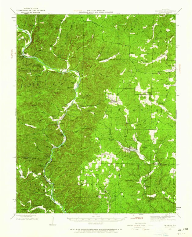 Grandin, MO (1944, 62500-Scale) Map by United States Geological Survey ...