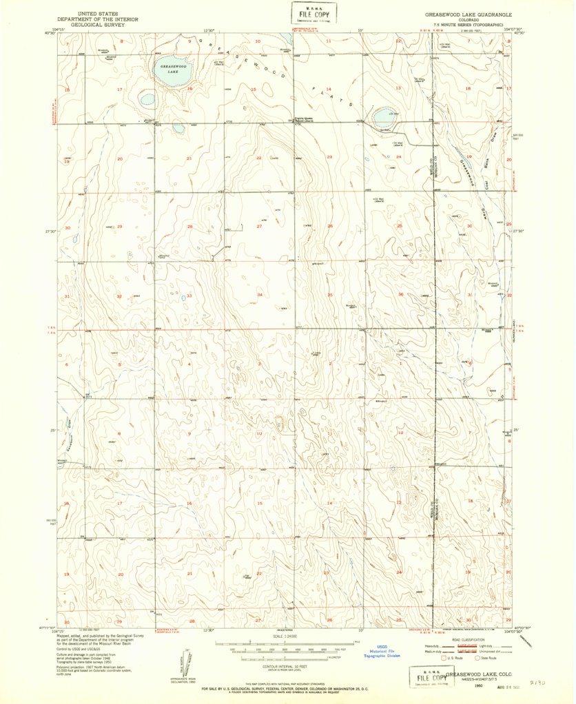 Greasewood Lake, CO (1950, 24000-Scale) Map by United States Geological ...