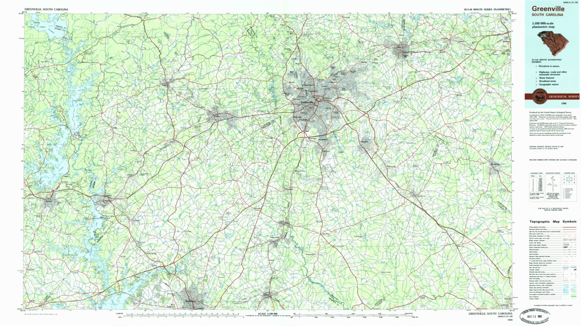 Greenville, SC (1984, 100000-Scale) Map by United States Geological ...