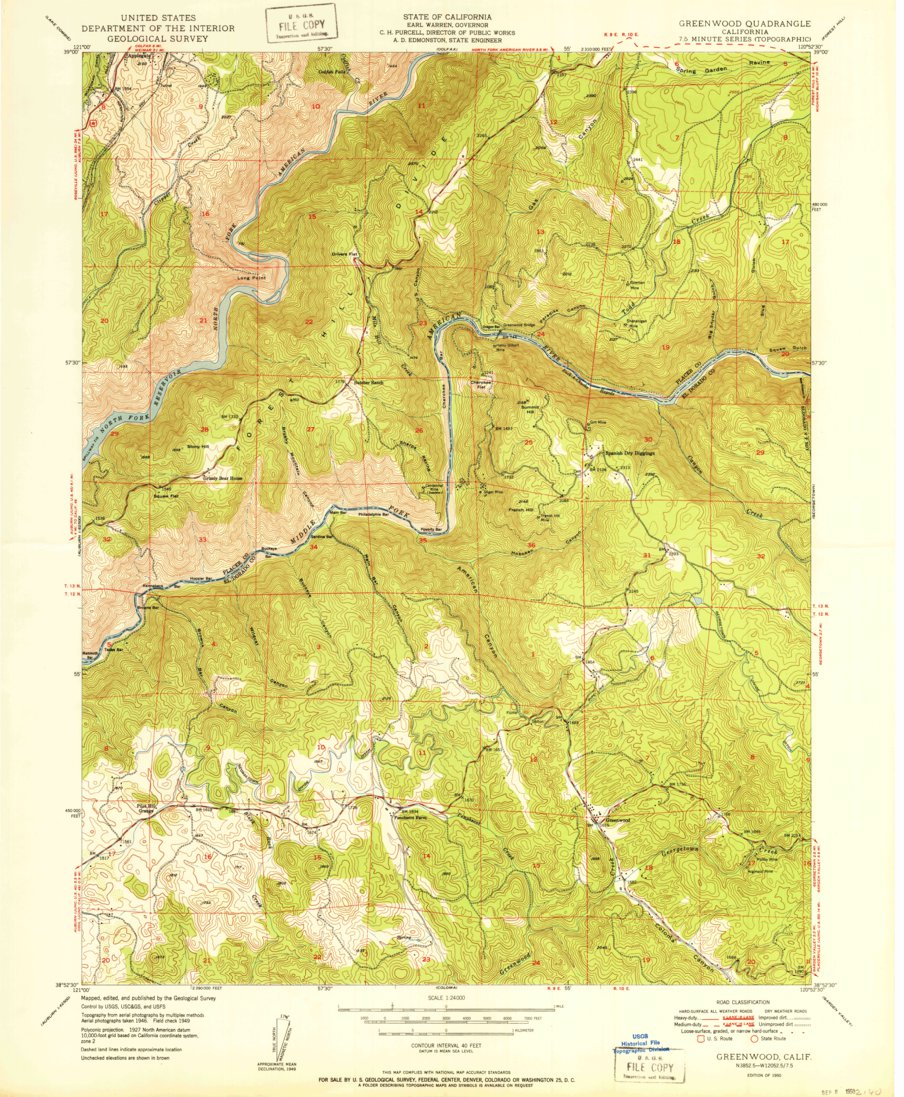 Greenwood, CA (1950, 24000-Scale) Map by United States Geological ...