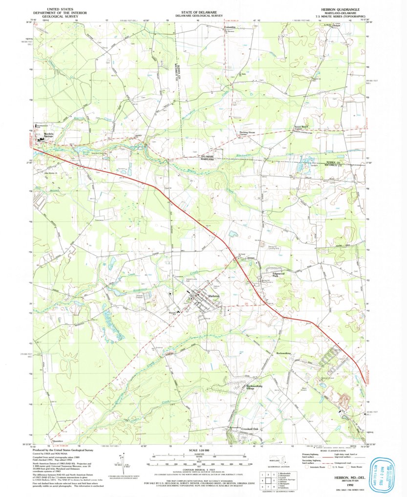 Hebron, MD-DE (1992, 24000-Scale) Map by United States Geological ...