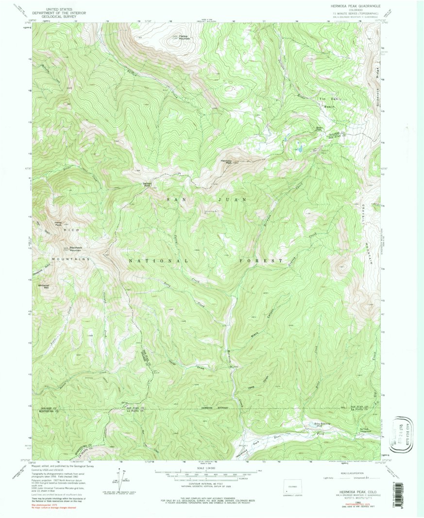 Hermosa Peak, CO (1960, 24000-Scale) Map by United States Geological ...