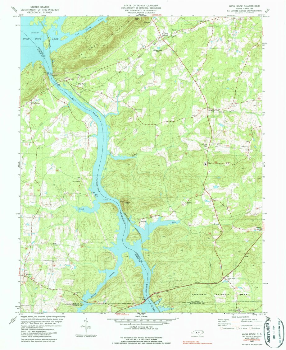 High Rock, NC (1980, 24000-Scale) Map by United States Geological ...