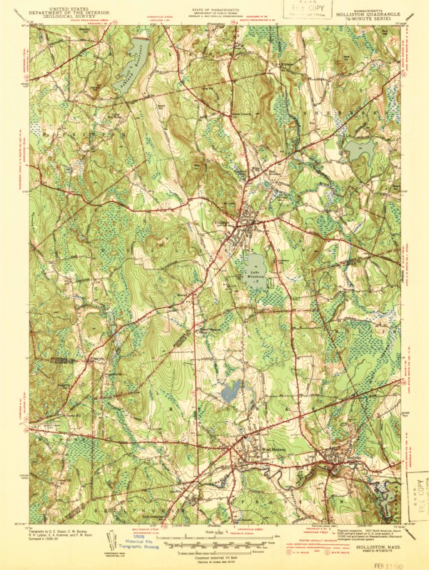 Holliston, MA (1942, 31680-Scale) Map by United States Geological ...