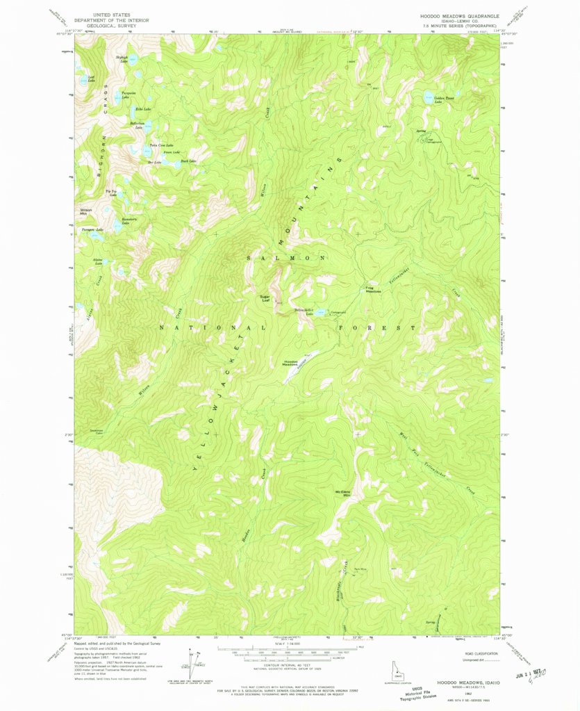 Hoodoo Meadows, ID (1962, 24000-Scale) Map by United States Geological ...